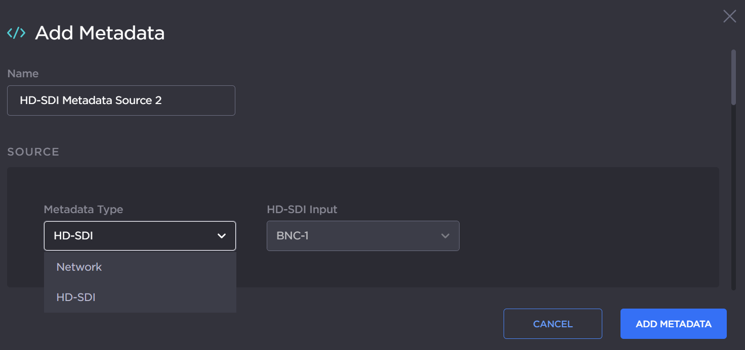 Configuring HD-SDI Metadata Sources